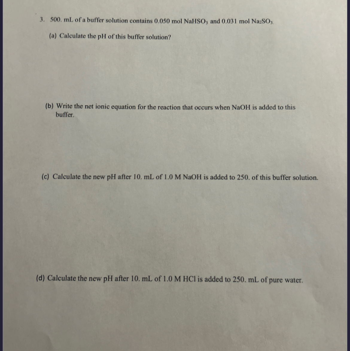 Solved mL of a buffer solution contains 0.050molNaHSO3 ﻿and | Chegg.com
