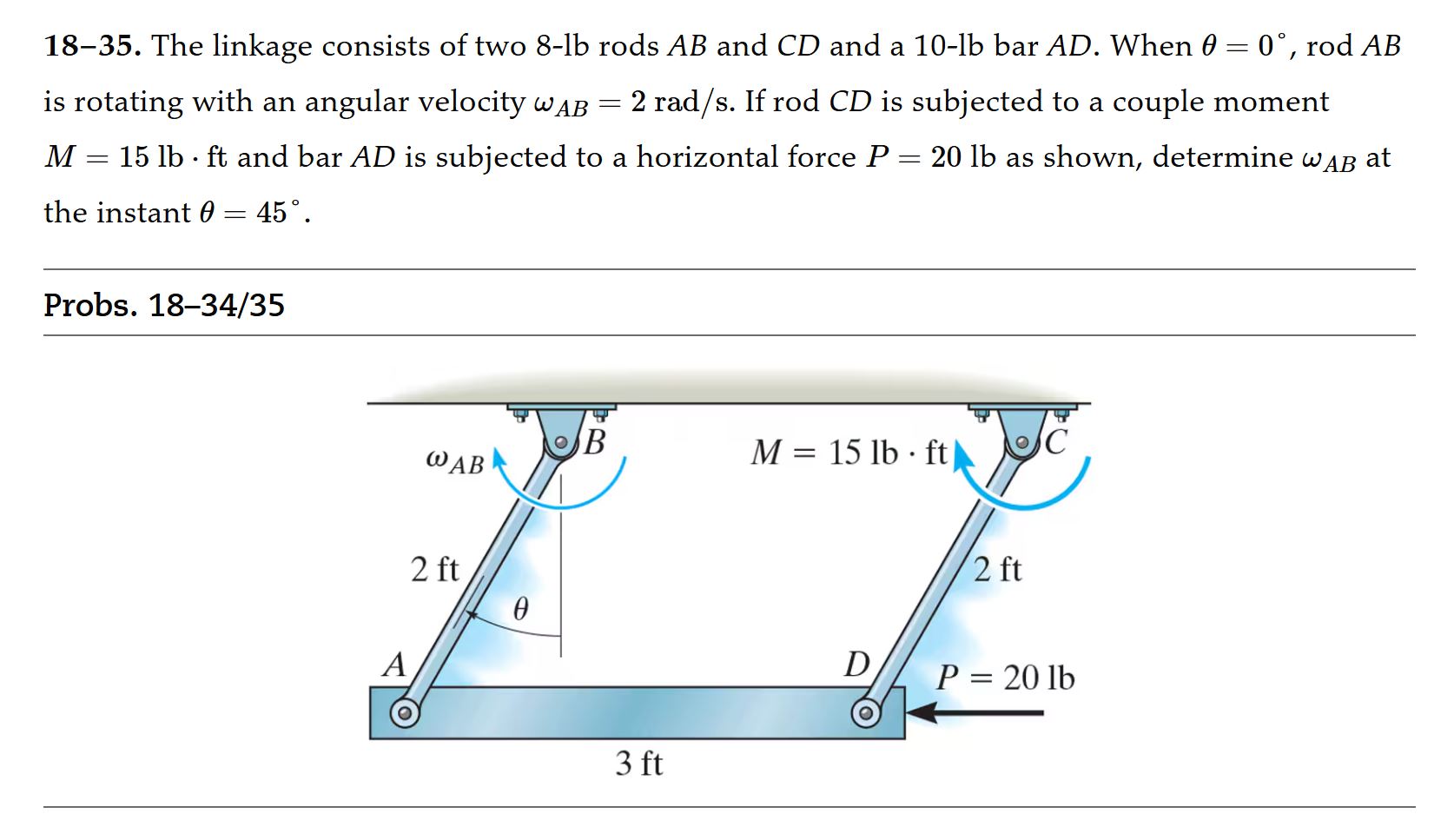 Solved 18-35. ﻿The linkage consists of ﻿two 8-lb ﻿rods AB | Chegg.com