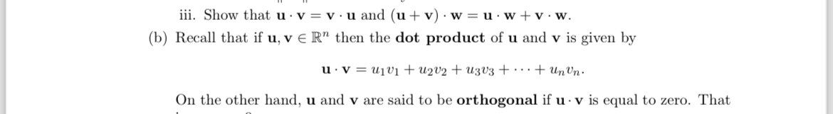 Solved iii. Show that u*v=v*u ﻿and (u+v)*w=u*w+v*w.(b) | Chegg.com