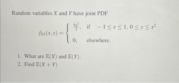Solved Random variables X and Y have joint PDF | Chegg.com