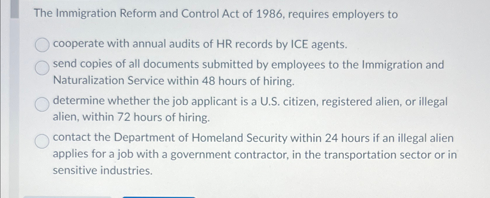 Solved The Immigration Reform and Control Act of 1986, | Chegg.com
