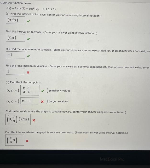Solved sider the function below. f(θ)=2cos(θ)+cos2(θ),0≤θ≤2π | Chegg.com