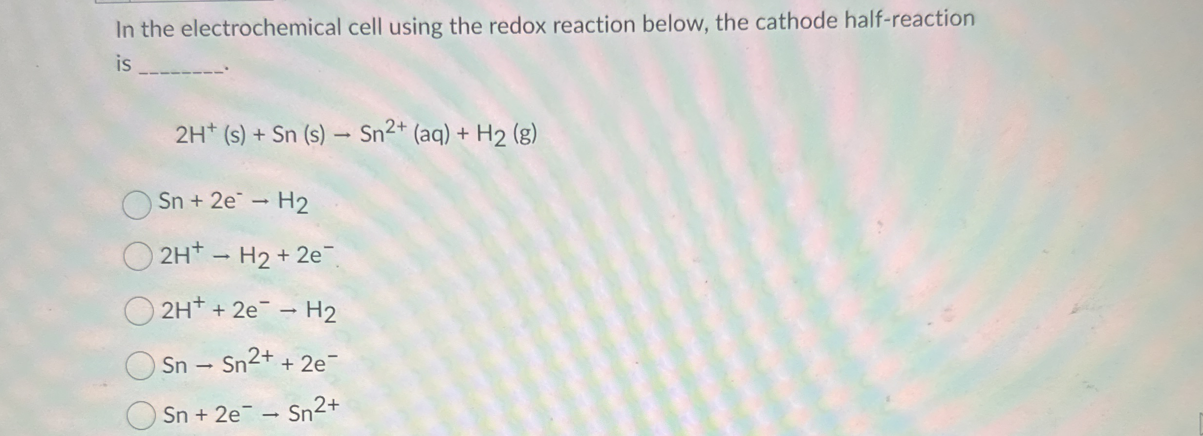Solved In the electrochemical cell using the redox reaction | Chegg.com