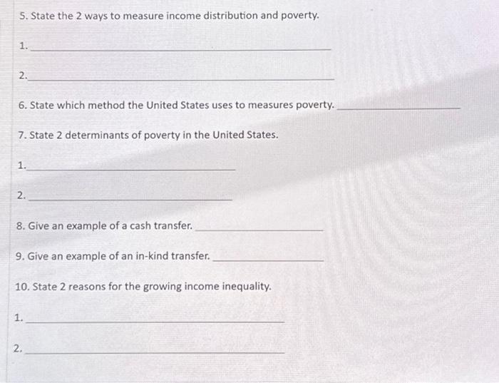 Solved 5. State the 2 ways to measure income distribution | Chegg.com