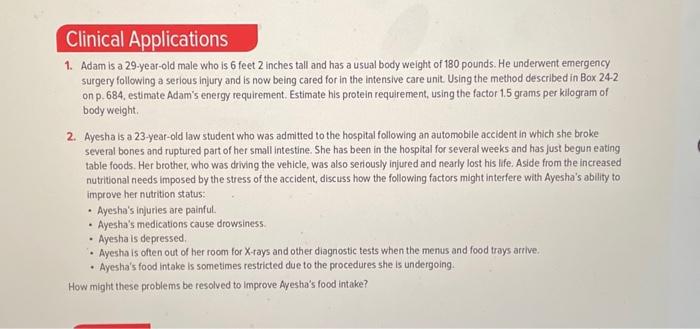 Solved 1. Adam is a 29-year-old male who is 6 feet 2 inches | Chegg.com
