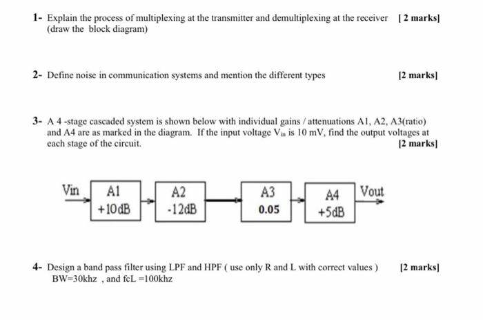 Solved 1- Explain the process of multiplexing at the | Chegg.com