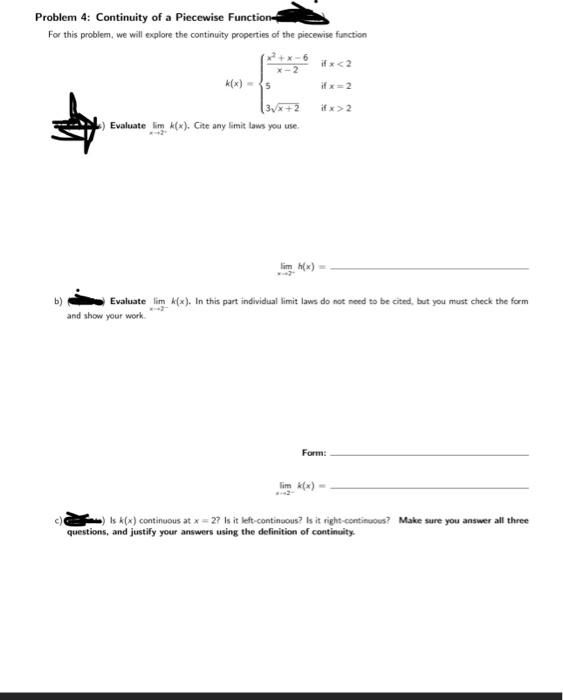 Solved Problem 4: Continuity of a Piecewise Function- For | Chegg.com