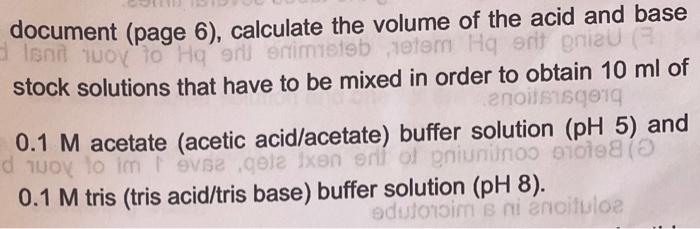 Solved II. 5ml of a 1M tris acid solution in a 15ml plastic | Chegg.com