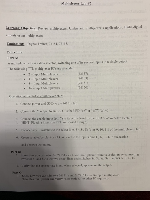 Solved Multiplexers-Lab #7 Learning Objective: Review | Chegg.com