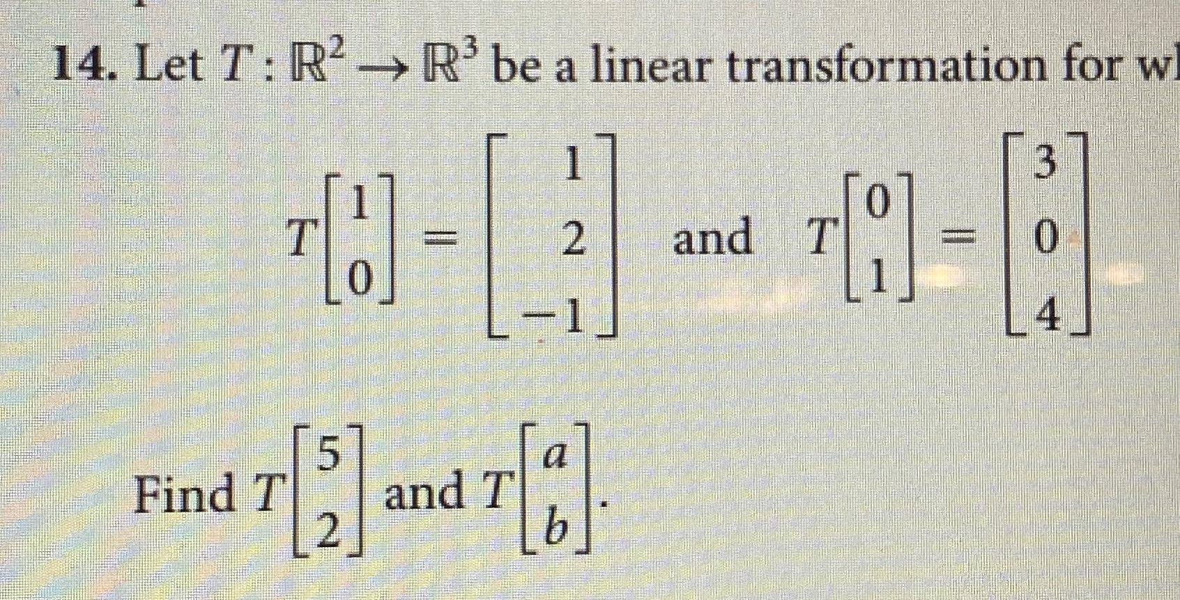 Solved Let T:R2→R3 ﻿be a linear transformation for | Chegg.com