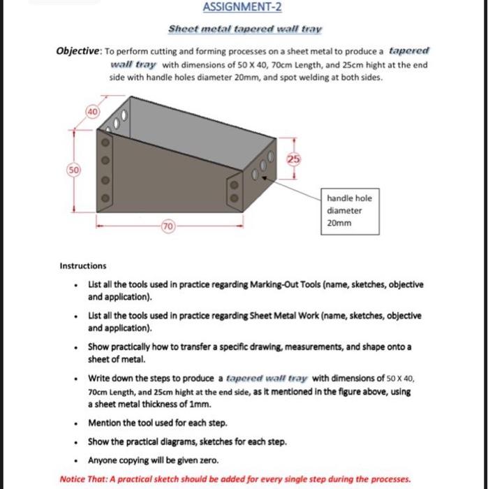 ASSIGNMENT-2 Sheet metal tapered wall tray Objective: | Chegg.com