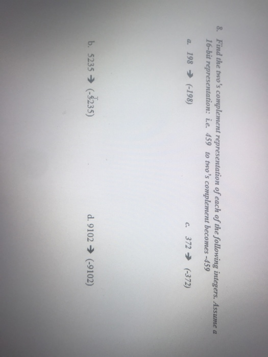 Solved 8. Find the two's complement representation of each | Chegg.com