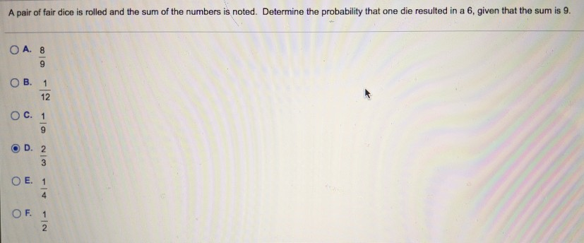 Solved A pair of fair dice is rolled and the sum of the | Chegg.com