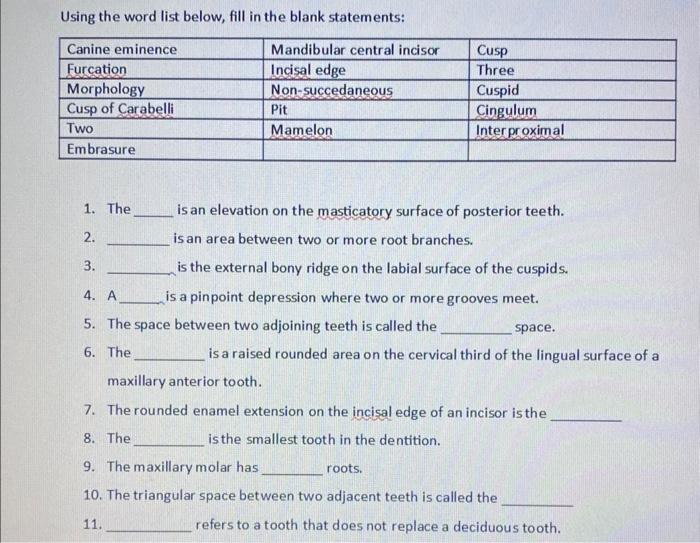 Solved Using the word list below, fill in the blank | Chegg.com