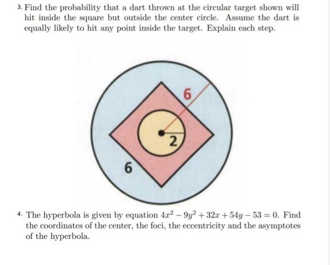 Solved 3. Find the probability that a dart thrown at the | Chegg.com Solved 3. Find the probability that a dart thrown at the | Chegg.com
