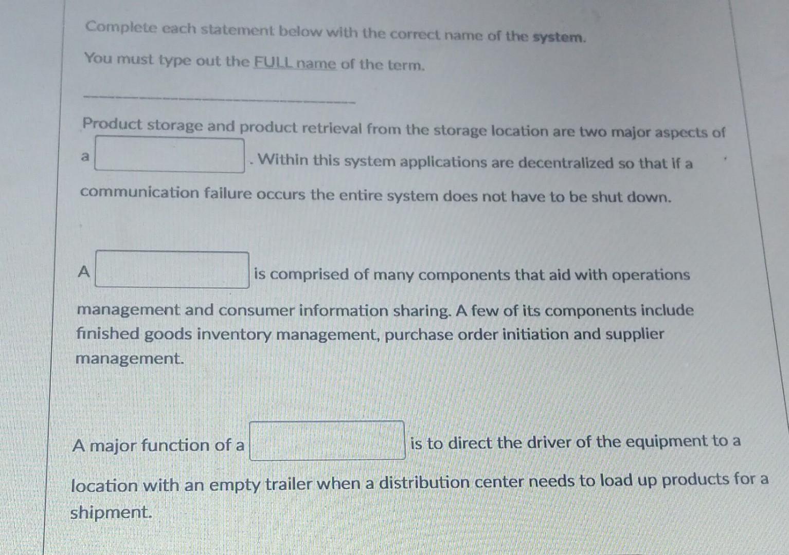 Solved Complete each statement below with the correct name | Chegg.com