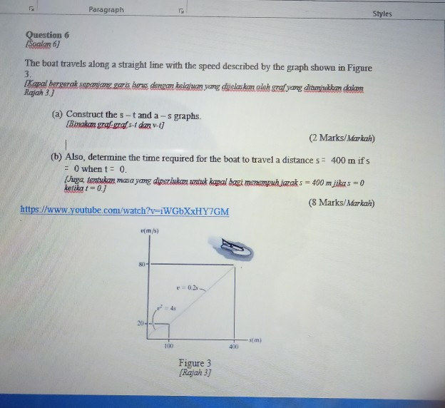 Solved Paragraph Styles Question 6 (Soalms The boat travels | Chegg.com