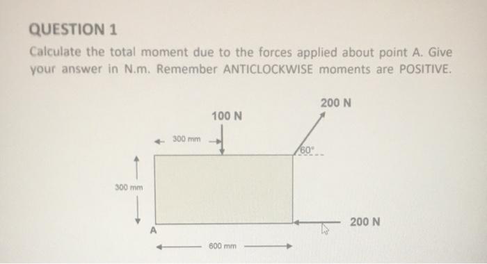 Solved QUESTION 1 Calculate the total moment due to the | Chegg.com
