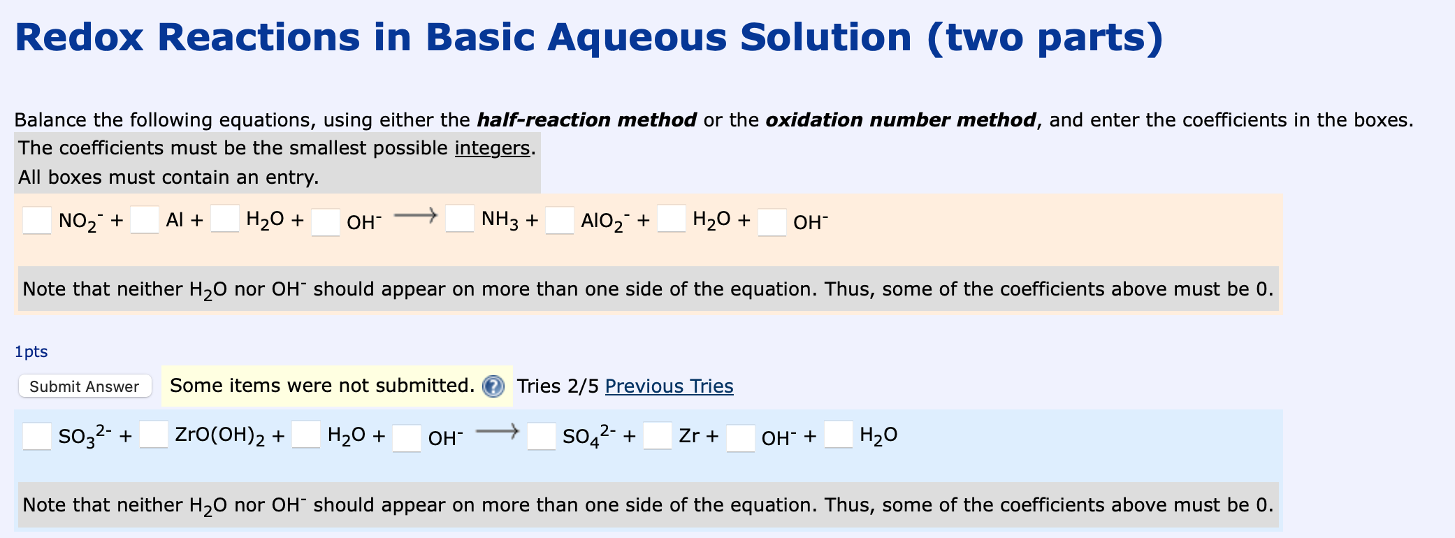 Solved Redox Reactions in Basic Aqueous Solution (two | Chegg.com