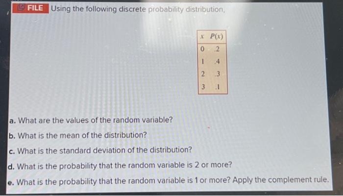 Solved Using the following discrete probability | Chegg.com
