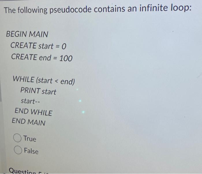 Solved The Following Pseudocode Contains An Infinite Loop 