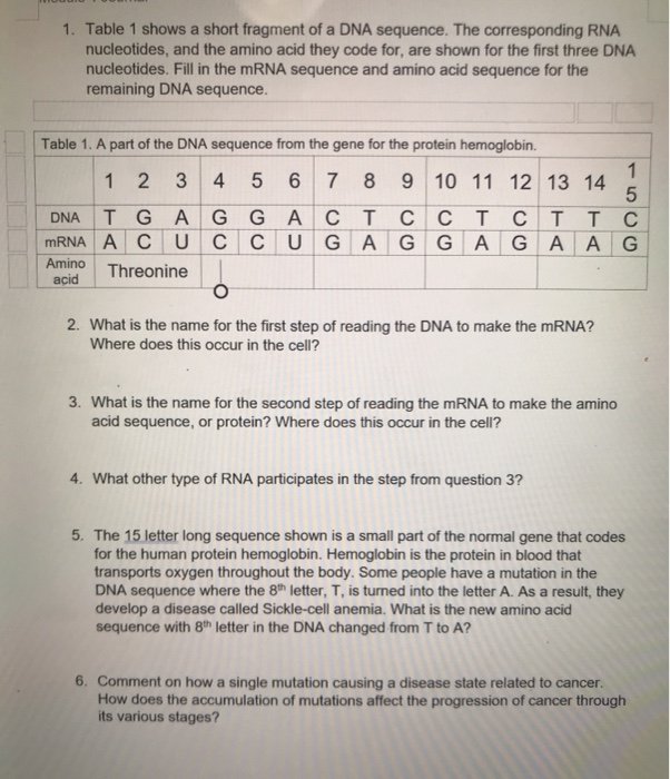 Solved 1. Table 1 shows a short fragment of a DNA sequence. | Chegg.com