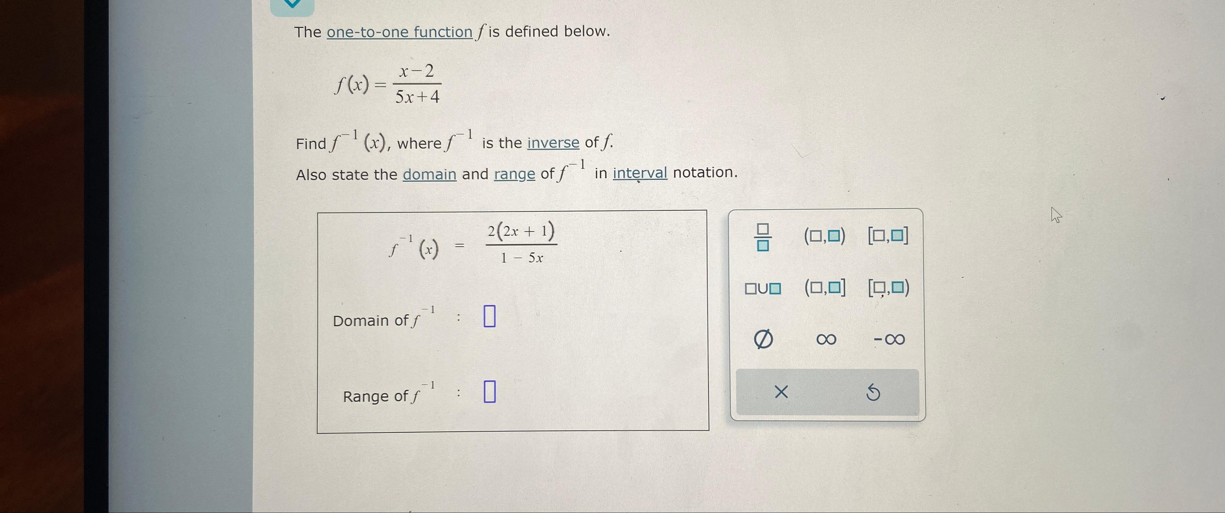 Solved The one-to-one function f ﻿is defined | Chegg.com