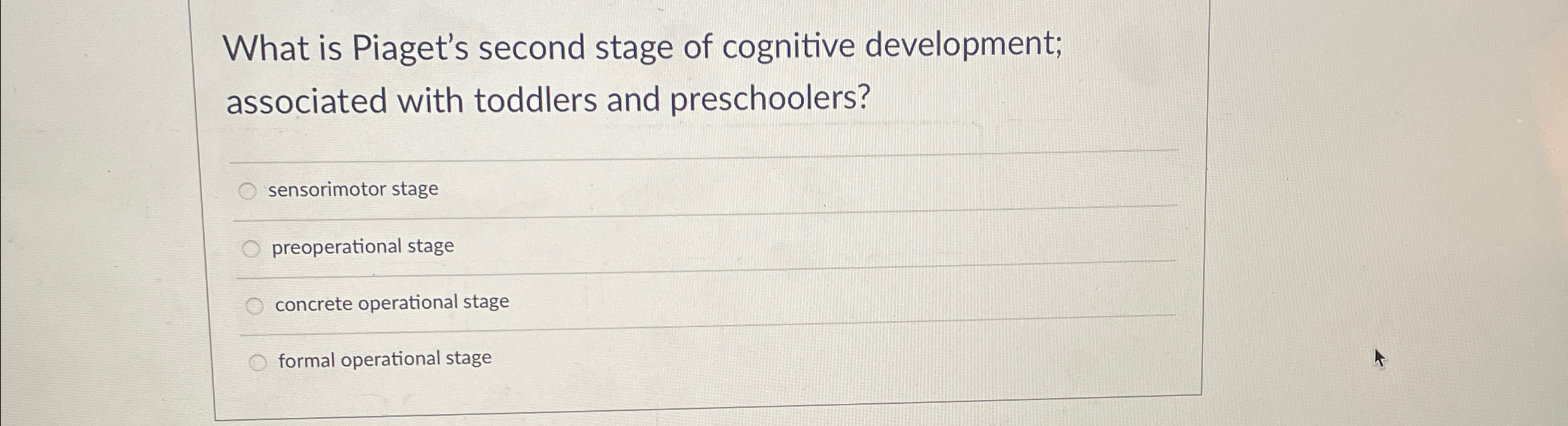 Solved What is Piaget's second stage of cognitive | Chegg.com