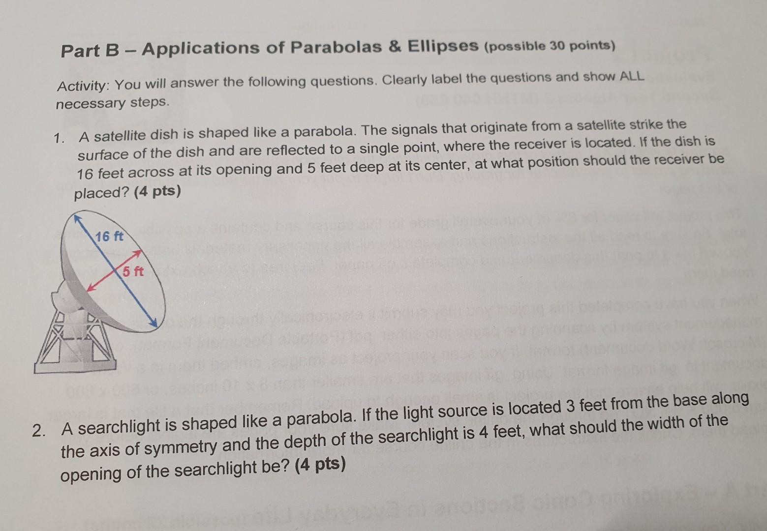 Solved Part B - Applications of Parabolas & Ellipses | Chegg.com
