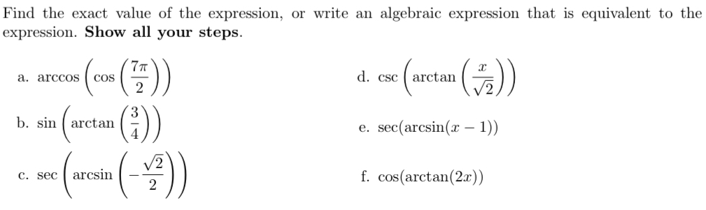 Find the exact value of the expression, or write an | Chegg.com