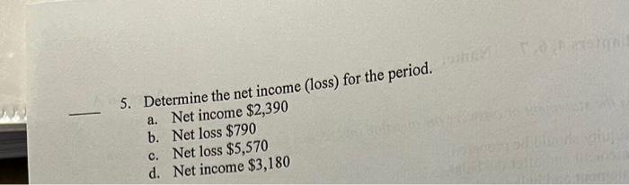Solved II) 5. Determine the net income (loss) for the | Chegg.com