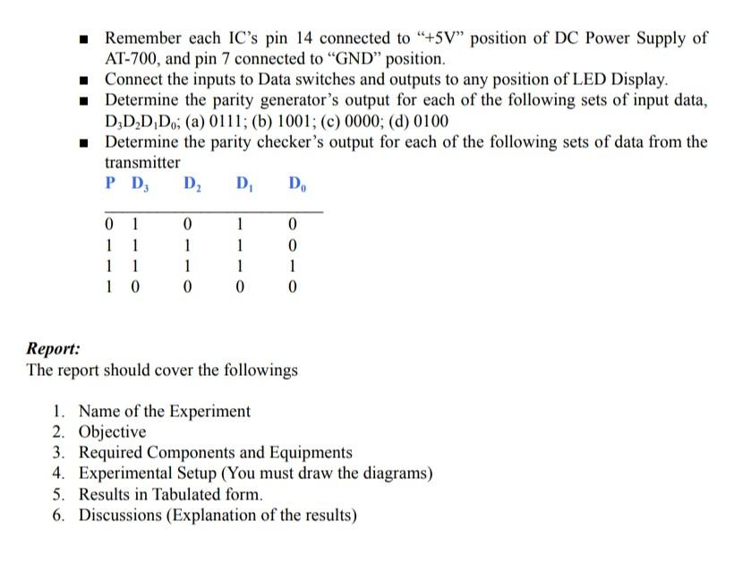 Solved Experiment #3 Parity Generator and Checker Objective: | Chegg.com