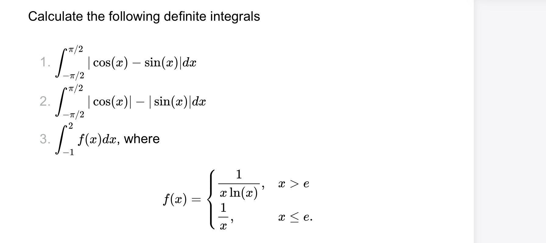 Solved Calculate the following definite integral∫-12f(x)dx, | Chegg.com