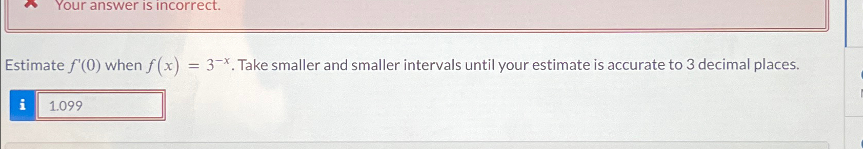 Solved Your answer is incorrect.Estimate f'(0) ﻿when | Chegg.com