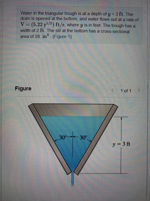 Solved Water in the triangular trough is at a depth of y = 3 | Chegg.com