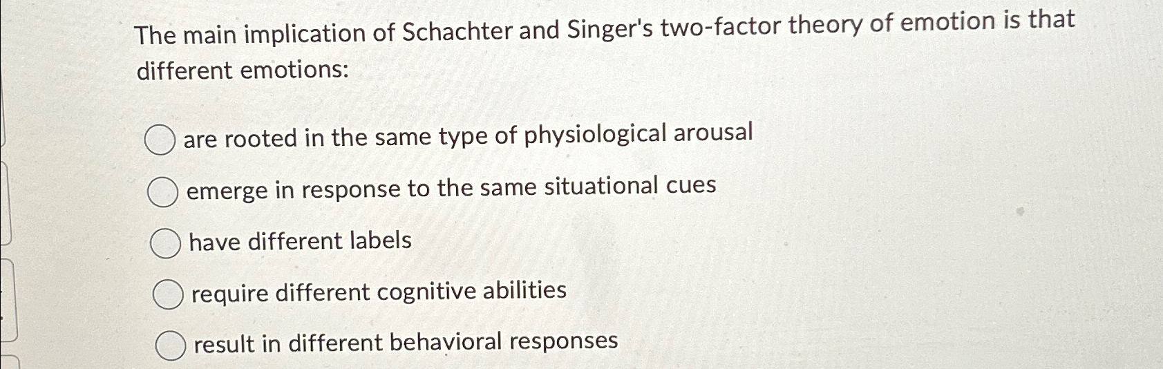 Solved The main implication of Schachter and Singer's | Chegg.com