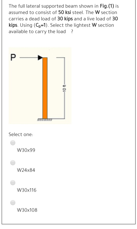 Solved The full lateral supported beam shown in Fig. (1) is | Chegg.com