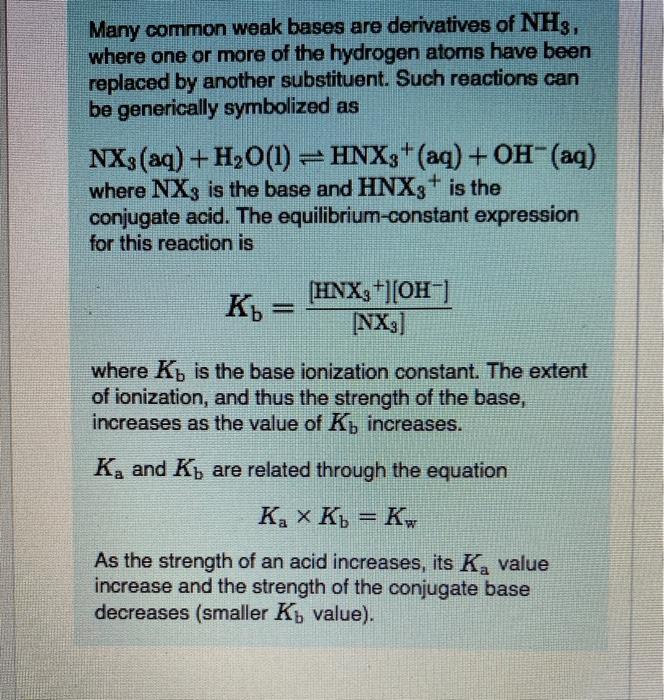 Solved Many common weak bases are derivatives of NH3, where | Chegg.com