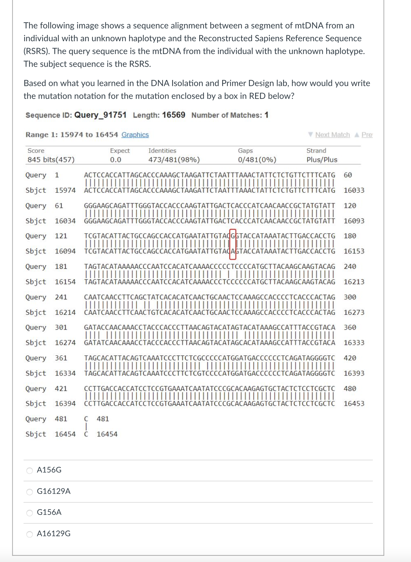 The following image shows a sequence alignment | Chegg.com