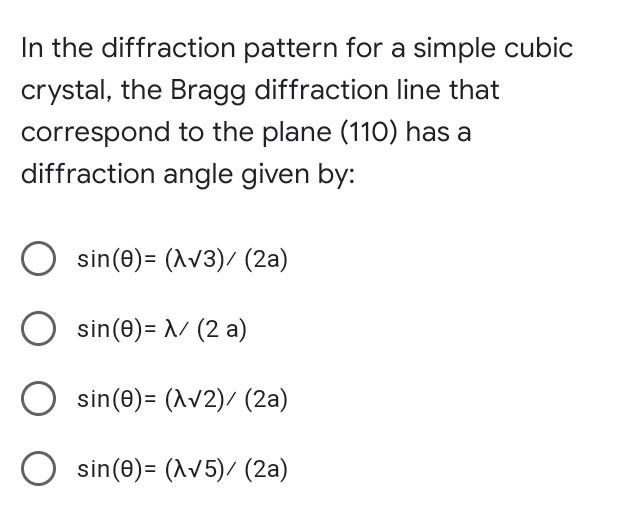 Solved In the diffraction pattern for a simple cubic | Chegg.com