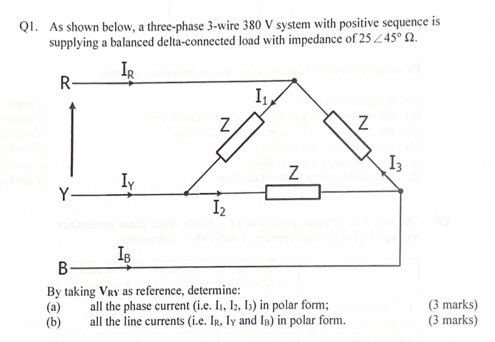 Solved Q1. ﻿As shown below, a three-phase 3-wire 380V | Chegg.com