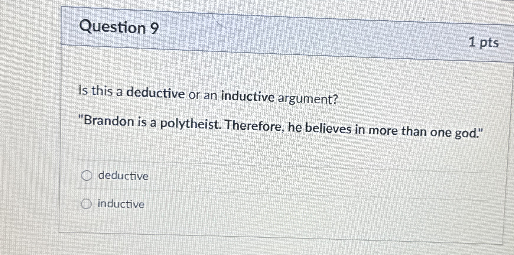 Solved Question 91 ﻿ptsIs this a deductive or an inductive | Chegg.com