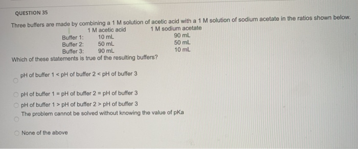 Solved QUESTION 35 Three buffers are made by combining a 1 M | Chegg.com