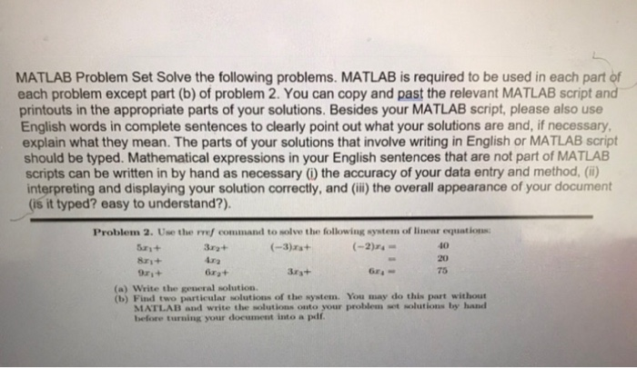 Solved MATLAB Problem Set Solve the following problems. | Chegg.com
