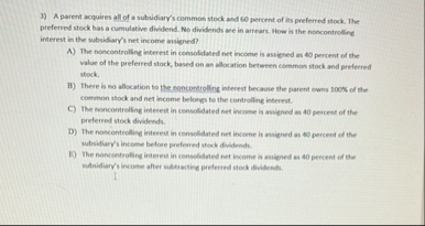 Solved A parent acquires all of a subuidiary's common stock | Chegg.com