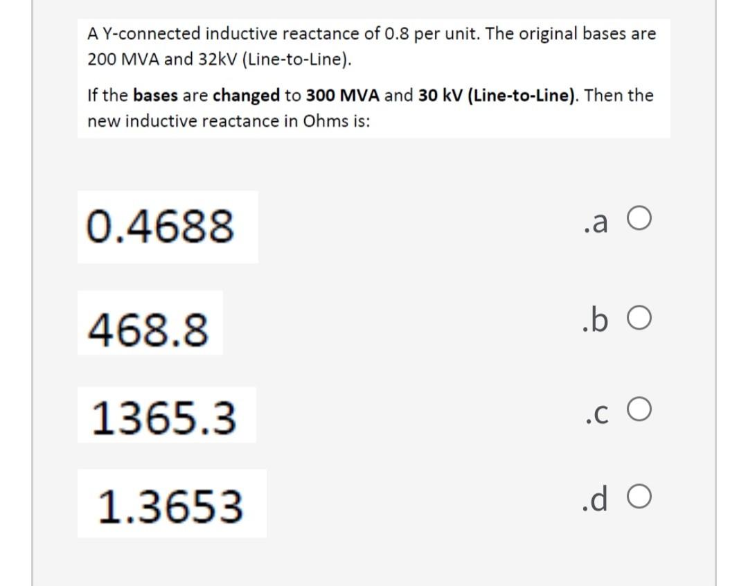 Solved A Y-connected inductive reactance of 0.8 per unit. | Chegg.com
