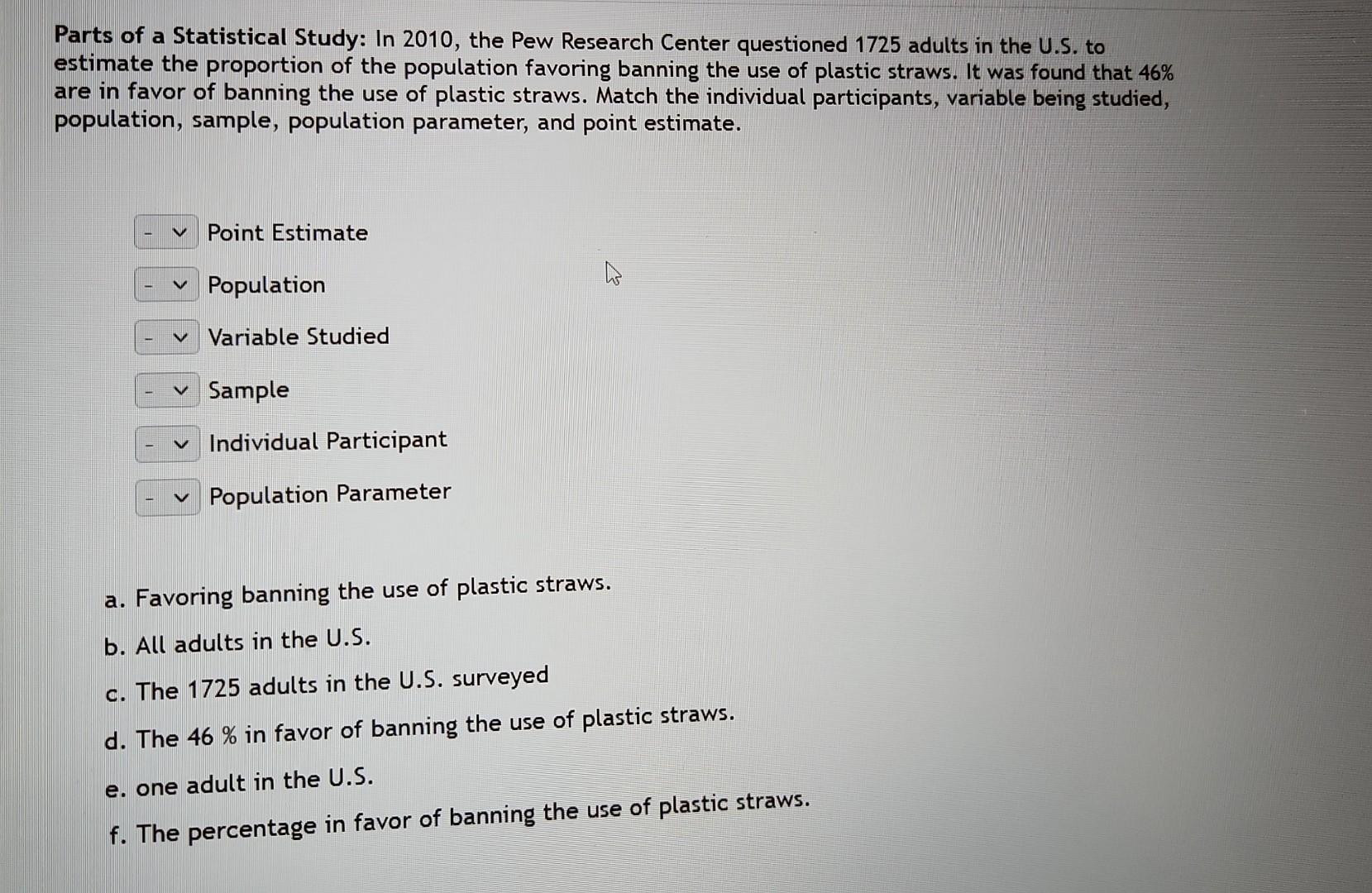 Solved Parts of a Statistical Study: In 2010, the Pew | Chegg.com
