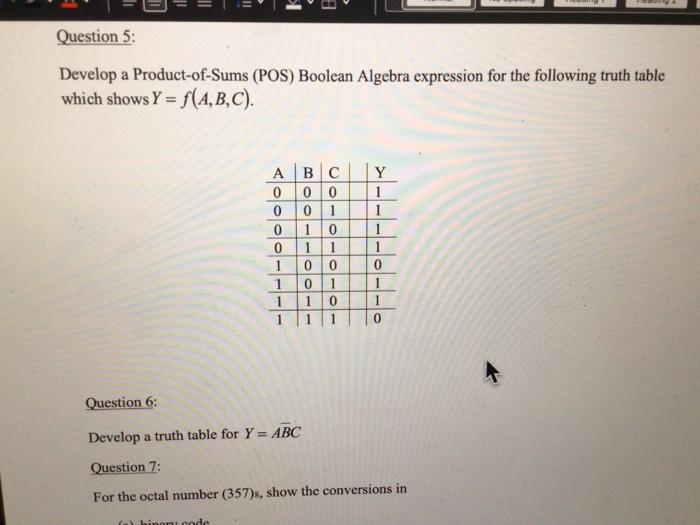 Solved Just question 5. Develop a product of sums (POS) | Chegg.com