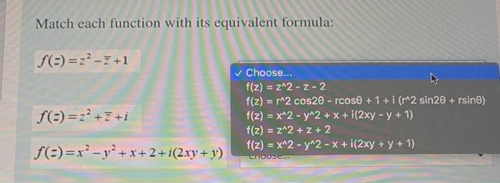 Solved Match each function with its equivalent formula: | Chegg.com