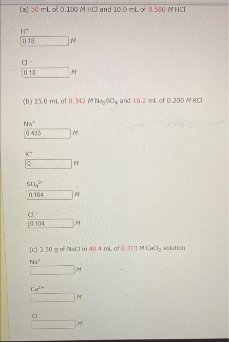 Solved Indicate the concentration of each ion present in the | Chegg.com